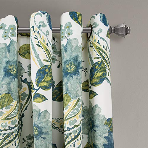 Lush Decor Floral Paisley Window Curtain Panel (Set of 2), 84 in x 52 Pair, Blue