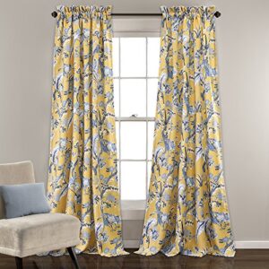 lush decor curtains dolores darkening window panel set for living, dining room, bedroom (pair), 84 in x 52 in, yellow, 2 count