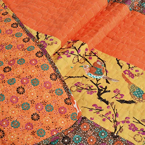 Lush Decor Royal Empire Throw - Floral Stripe Reversible Design Blanket - 60” x 50”, Tangerine