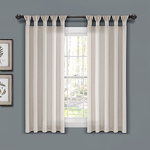 Lush Decor Burlap Knotted Tab Top Window Curtain Panel Pair, 63" Long x 45" Wide, Light Linen