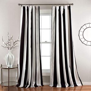 lush decor wilbur room darkening striped window panel curtains set (pair), 84 in l, black