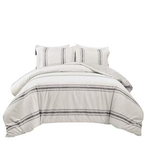 Lush Decor Farmhouse Stripe 3 Piece Duvet Cover Set, King, Gray