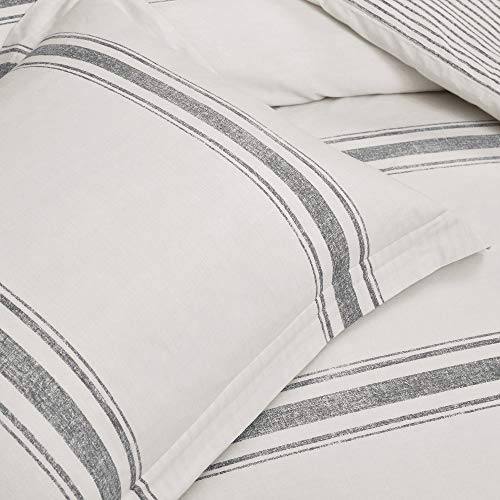 Lush Decor Farmhouse Stripe 3 Piece Duvet Cover Set, King, Gray