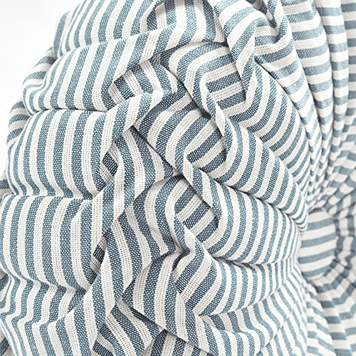 Lush Decor Farmhouse Ticking Stripe Yarn Dyed Pleated Decorative Pillow, 14" Round, Blue