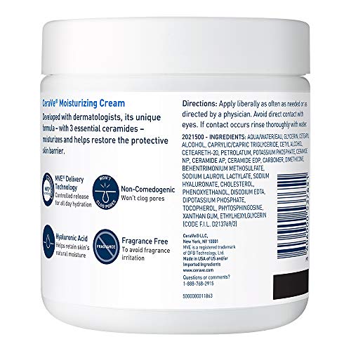 CeraVe Moisturizing Cream | Body and Face Moisturizer for Dry Skin | Body Cream with Hyaluronic Acid and Ceramides | Normal | Fragrance Free | 19 Oz | Packages May Vary