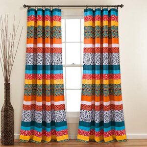 lush decor boho stripe window curtain bohemian geomatric floral design panel pair, 52″ w x 84″ l, turquoise & tangerine