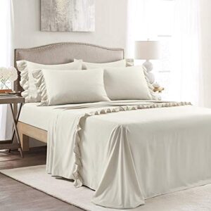 lush decor reyna 4 piece ruffle sheet set, queen, wheat