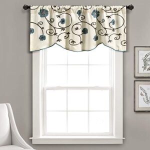 lush decor royal garden floral window kitchen curtain valance, 18” x 42”, blue