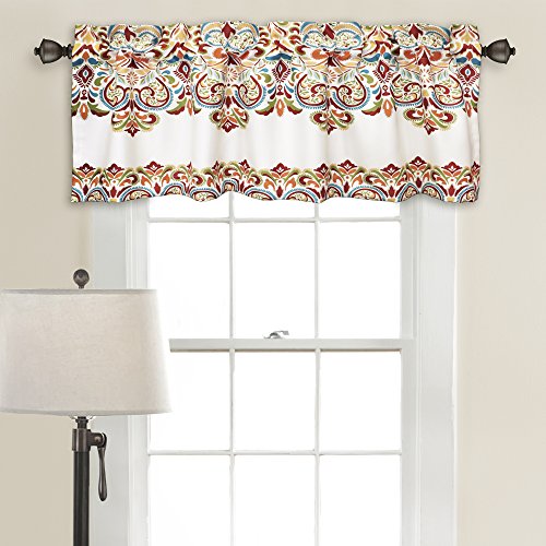 Lush Decor Clara Valance Paisley Damask Print Bohemian Style Single Curtain, 52"W x 18"L, Turquiose & Tangerine