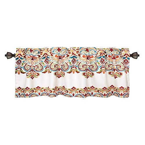 Lush Decor Clara Valance Paisley Damask Print Bohemian Style Single Curtain, 52"W x 18"L, Turquiose & Tangerine