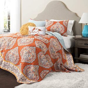 lush decor harley quilt set damask pattern reversible 5 piece bedding set – full queen – tangerine