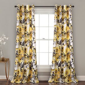 lush decor floral watercolor room darkening window panel set, 84″ x 52″, yellow and gray