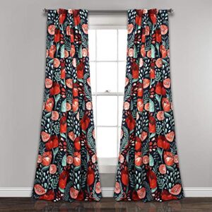 lush decor poppy garden curtains room darkening window panel set for living, dining, bedroom, 84 in l pair, navy