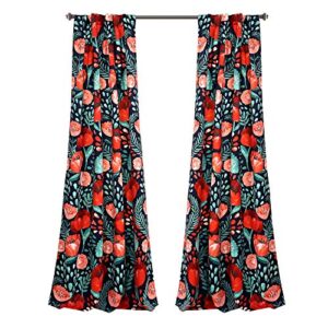 Lush Decor Poppy Garden Curtains Room Darkening Window Panel Set for Living, Dining, Bedroom, 84 in L Pair, Navy