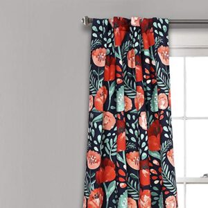 Lush Decor Poppy Garden Curtains Room Darkening Window Panel Set for Living, Dining, Bedroom, 84 in L Pair, Navy