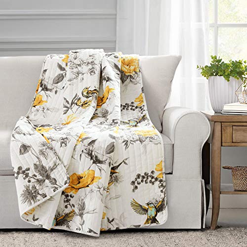 Lush Decor, Yellow and Gray Penrose Floral Throw Blanket, 60" x 50"