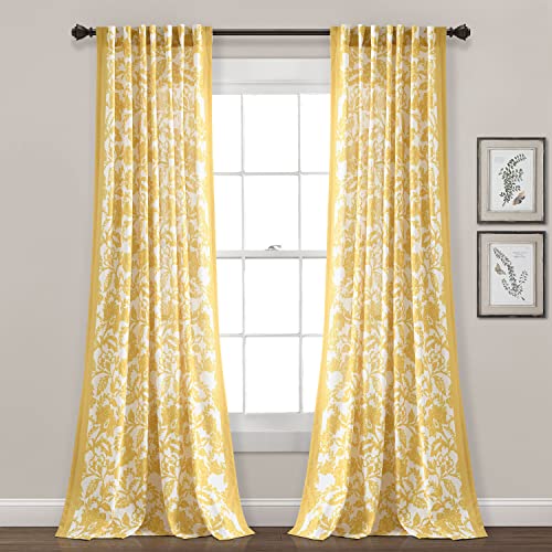 Lush Decor Emma Textured Jacobean Window Curtain Panel (Single Panel), 84" L x 52" W, Yellow