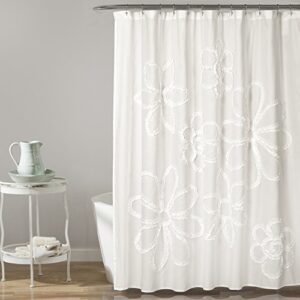 lush decor white ruffle flower polyester shower curtain, 72″ x 72″