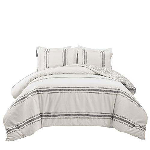 Lush Decor Farmhouse Stripe 3 Piece Duvet Cover Set, Full/Queen, Gray