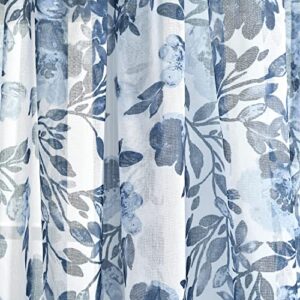 Lush Decor Tanisha Sheer Curtains Room Darkening Floral Vine Print Design Window Panel Set (Pair), Sheer 38" W x 84" L, Navy & White