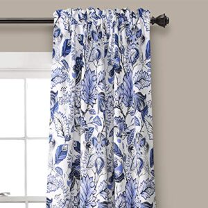 Lush Decor Cynthia Jacobean Darkening Window Curtains Panel Set for Living, Dining Room, Bedroom (Pair), 95" L, Blue