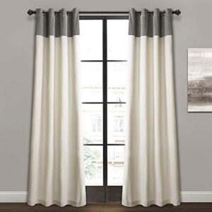 lush decor milo linen window curtain panel pair, 84″ x 52″, gray & off-white, gray