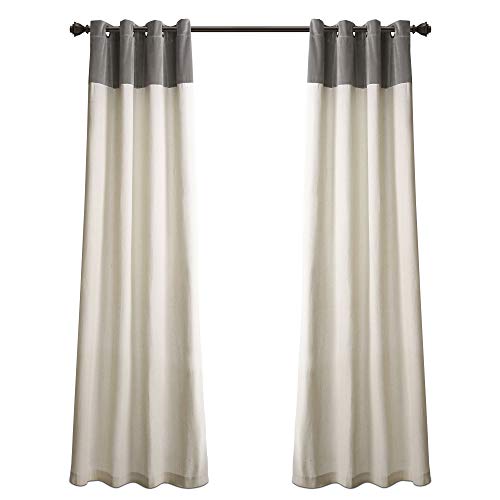 Lush Decor Milo Linen Window Curtain Panel Pair, 84" x 52", Gray & Off-White, Gray