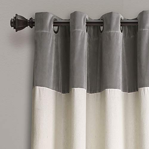 Lush Decor Milo Linen Window Curtain Panel Pair, 84" x 52", Gray & Off-White, Gray