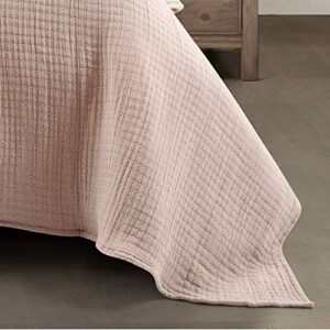 Lush Decor Solid Kantha Pick Stitch Yarn Dyed Cotton Woven 3 Piece Quilt/Coverlet Set, King, Blush