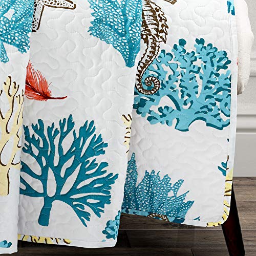 Lush Decor, Blue and Coral Coastal Reef Feather Throw Blanket, 60" x 50", 60" x 50