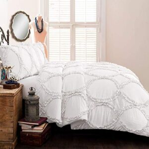 Lush Decor Avon Comforter Ruffled 3 Piece Bedding Set with Pillow Shams, King, White