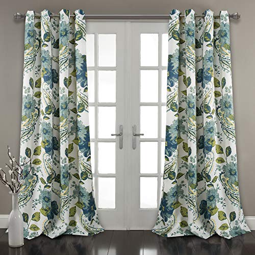 Lush Decor, Blue Floral Paisley Room Darkening Window Curtain Panel Pair, 95" x 52", 95 in x 52