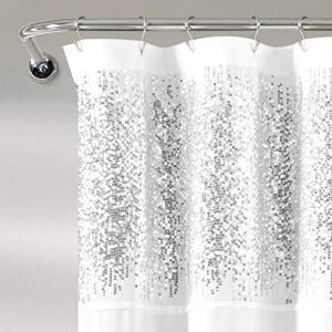 Lush Decor 1 Shimmer Sequins Shower Curtain | Chic Sparkle Design for Bathroom, 70” x 72”, Silver and White, 70" x 72"