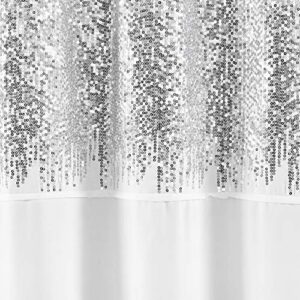 Lush Decor 1 Shimmer Sequins Shower Curtain | Chic Sparkle Design for Bathroom, 70” x 72”, Silver and White, 70" x 72"