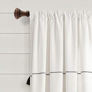 Lush Decor Farmhouse Boho Stripe Woven Tassel Yarn Dyed Cotton Window Curtain Panel Pair, 42" x 84" , Ivory & Black