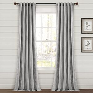 lush decor farmhouse vintage stripe yarn dyed cotton back tab/rod pocket window curtain panels pair, 84″ l x 40″ w, black