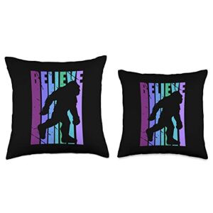 Lush Bigfoot Retro Bigfoot Believe Yeti Purple Pink Graphic Designs Cool Throw Pillow, 18x18, Multicolor