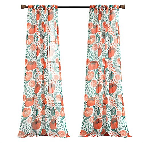 Lush Decor Pair Poppy Garden Sheer Window Curtain Panels Multi 52X84 Set, 84" Long x 52" Wide