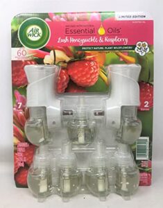 air wick pug in scented oil refills bonus pack, lush honeysuckle and raspberry scent, essential oils air freshener, includes 7 refills plus 2 starter kits