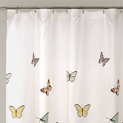 Lush Decor, Pink Flutter Butterfly Shower Curtain | Textured Ruffle Print Fabric Bathroom Decor, x 72, 72 x 72