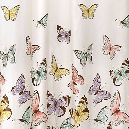 Lush Decor, Pink Flutter Butterfly Shower Curtain | Textured Ruffle Print Fabric Bathroom Decor, x 72, 72 x 72