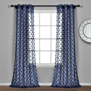 lush decor navy textured dot grommet sheer window curtain panel pair (84″ x 38″), 84″ x 38