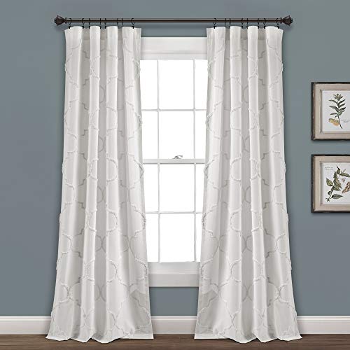 Lush Decor White Avon Chenille Trellis Window Curtain Panel Pair (95" x 40"), (95 in x 40