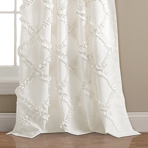 Lush Decor, White Ruffle Diamond Curtains Textured Window Panel Set for Living, Dining Room, Bedroom (Pair), 84” x 54, 2 Count