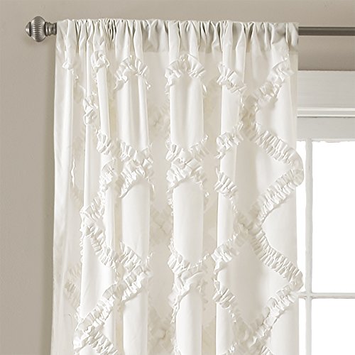 Lush Decor, White Ruffle Diamond Curtains Textured Window Panel Set for Living, Dining Room, Bedroom (Pair), 84” x 54, 2 Count