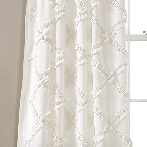 Lush Decor, White Ruffle Diamond Curtains Textured Window Panel Set for Living, Dining Room, Bedroom (Pair), 84” x 54, 2 Count