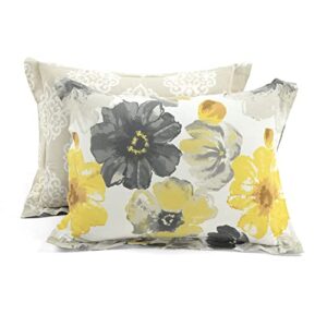 Lush Decor Leah 6 Piece Floral Duvet Set, King, Yellow & Gray