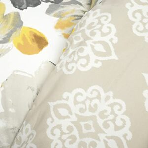 Lush Decor Leah 6 Piece Floral Duvet Set, King, Yellow & Gray