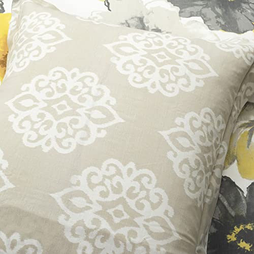 Lush Decor Leah 6 Piece Floral Duvet Set, King, Yellow & Gray