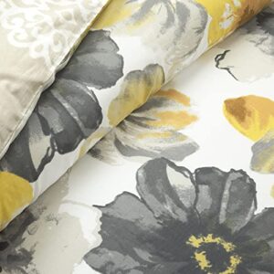 Lush Decor Leah 6 Piece Floral Duvet Set, King, Yellow & Gray